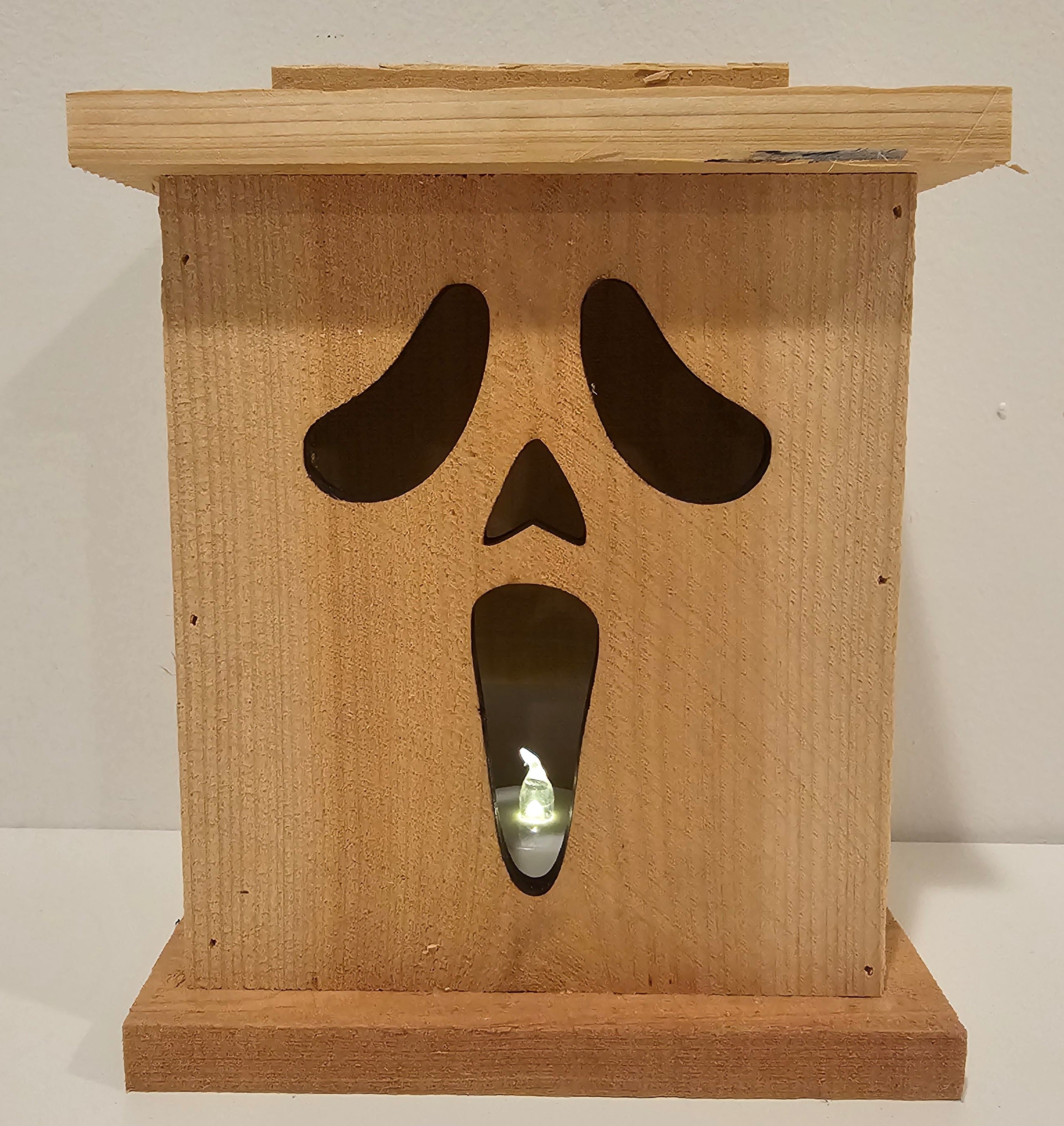 👻 Rustic Wooden Ghost Face Lantern 🕯️ – Stitch and Saw LLC
